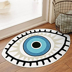 Beeiva Cute Evil Eye Area Rug, 2x3 Small Rug for Bedroom Entryway, Door Mat Accent Throw Rugs Washable Non-Slip Indoor Floor Carpet for Kitchen Kids Room Bathroom Front Door（White/Multi）