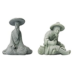 Cabilock 2pcs Mini Fisherman Figurines Chinese Mudman Sitting Fishing Garden Statue Chinese Elder Statue Landscape Micro Bonsai Terrarium Aquarium Ornaments for Fairy Garden