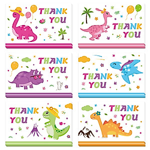 WERNNSAI Dinosaur Thank You Card - 24 Sets Kids Dino Thank You Cards with Envelopes for Toddler Girls Childrens Blank Thank U Notes for Birthday Party Gift Cards 4" X 6"