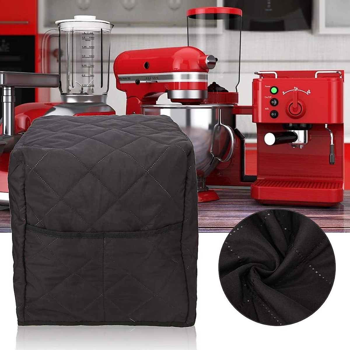 Coffee Machine dust Cover Double Face Cotton Quilted Cover Compatible with Coffee Systems Washable Cotton Quilted Stand Mixer Coffee Maker Appliance Cover Kitchen tool Black