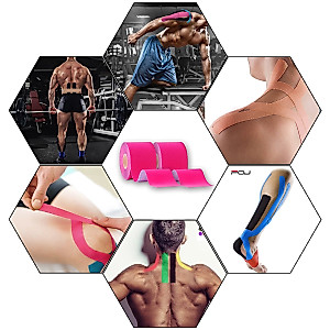 Kinesiology Theraeputic Tape Physio for Athletic Sports Recovery Pain Relieve Strong Adhesion Waterproof Original Cotton Uncut 2 Inch x 16.4 Feet (2 Pink)
