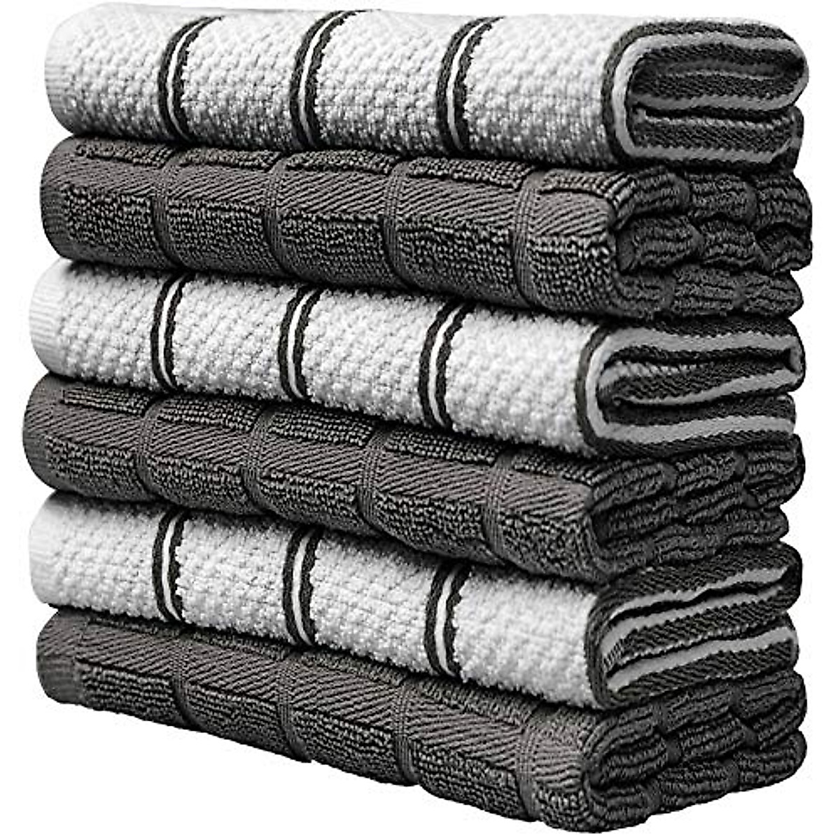 Kitchen Hand Towels 16"x 28" | Grey Popcorn Gird Design | Kitchen Towel Set | Soft, Highly Absorbent with Hanging Loop | Natural Ring Spun Cotton Kitchen Towel | Large Tea Towel Set | 380 GSM - 6 Pack