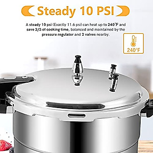 BreeRainz 16 Quart Pressure Cooker, 10 Psi Aluminum Pressure Canner w/Triple Valves & Auto Lock System, Steamer Rack Included