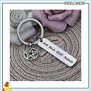 FEELMEM Funny Gift Jerk Bitch Idjit Assbutt Keychain Coworker Gift Inspired Jewelry TV Series Fan Gift (Jerk)