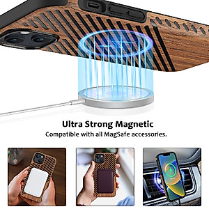 ZZDZZ Magnetic Case Compatible with iPhone 14 Plus Case [Compatible with MagSafe] Wood and Leather Design TPU Hybrid Shockproof Phone Case (Wood and Leather)