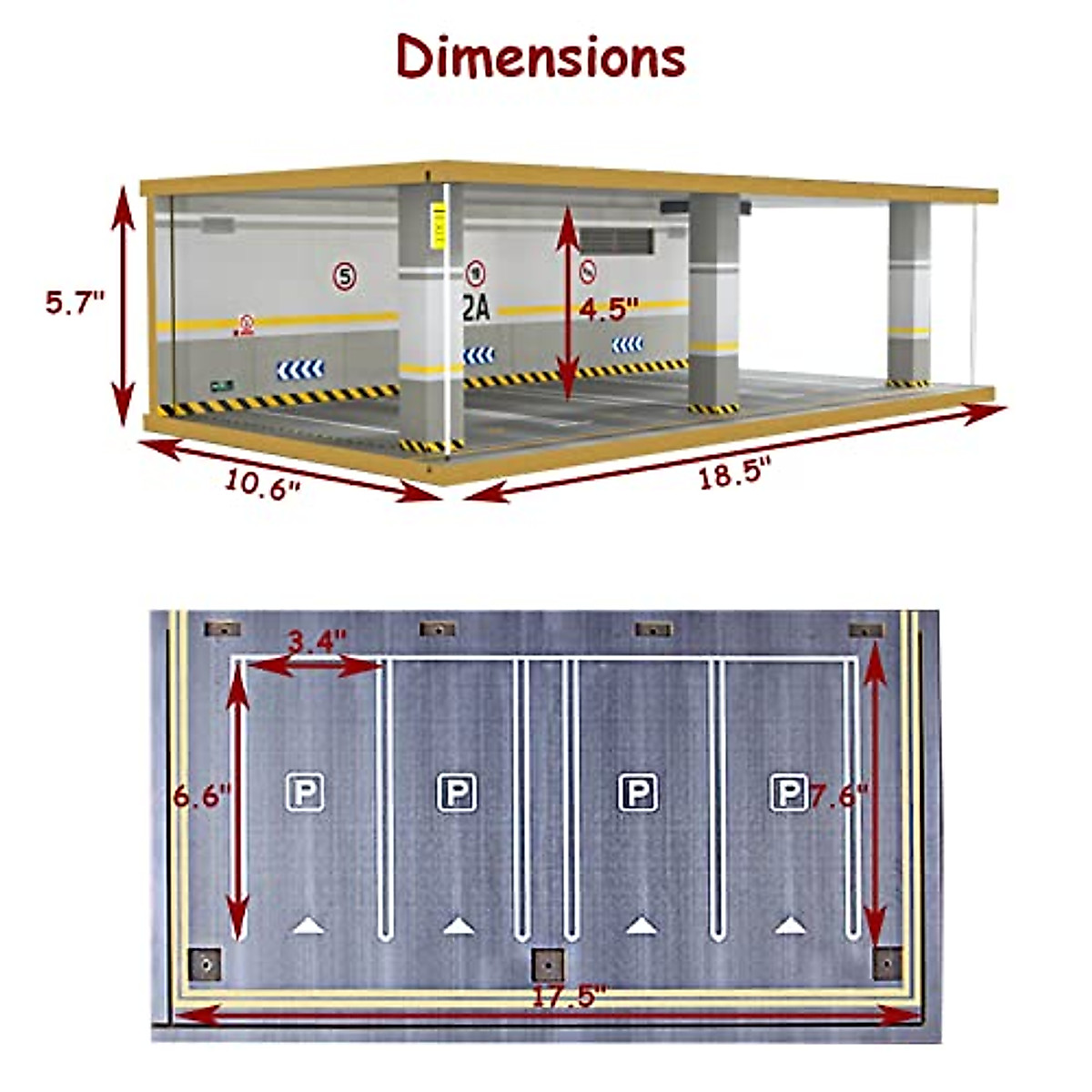 1/24 Scale Die-cast Car Garage Display Case with Clear Acrylic Cover and LED Lighting for 4 Parking Space (1:24-4 Parking 2A)