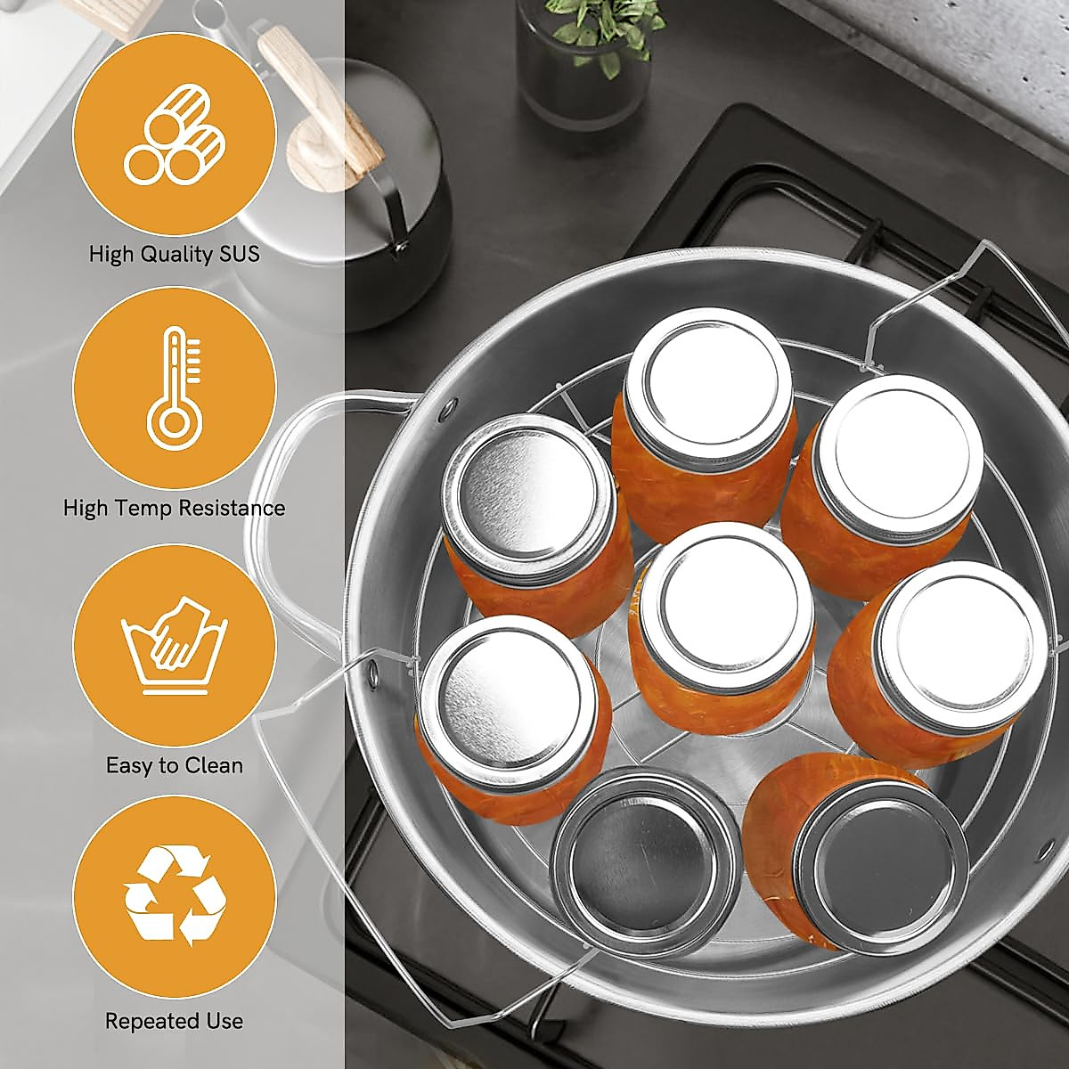 BriSunshine 21.5 QT Stainless Steel Canning Pot with Lid, Rack & Canning Tools Set, Canning Supplies Kit Water Bath Canner for Beginner