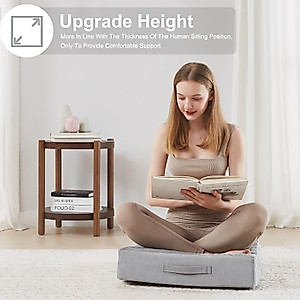 JKMAX 22 inches Floor Pillow for Adults - Large Meditation Cushion with Thick Foam & Soft Tufted Cover - Premium Outdoor Square Floor Cushion Seat - Yoga Pillows for Sitting On Floor - Light Gray