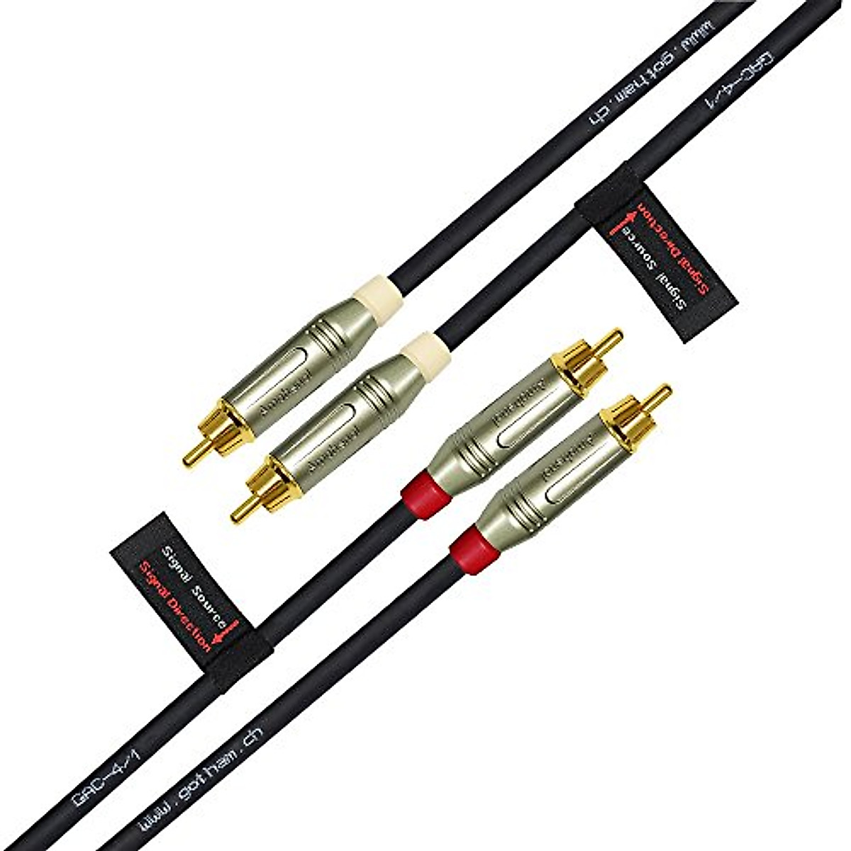 3.5 Foot RCA Cable Pair - Gotham GAC-4/1 (Black) Star-Quad Audio Interconnect Cable with Amphenol ACPR Die-Cast, Gold Plated RCA Connectors - Directional