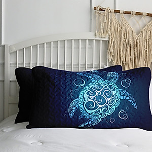 BlessLiving Turtle Quilt Set King Size Teal Turquoise - Summer Lightweight Bedspread - Beach Coastal Turtle Pattern - Soft Kids Bed Coverlet (Includes 1 Quilt, 2 Shams, size104 x90)