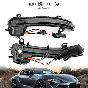 NSLUMO Sequential LED Side Mirror Marker Lights for To'yota GR Supra A90 A91 2020-2023 Sideview Mirror Turn Signal Lamp Assembly Smoked Lens OEM Side Indicator Replacement