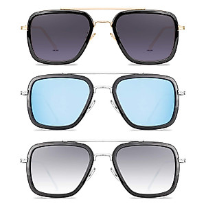 Lasla Tony Stark Sunglasses Polarized Sunglasses for Men Women Aviator Square Metal Frame Spiderman ironman edith glasses