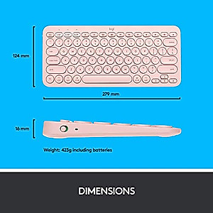 Logitech K380 Multi-Device Wireless Bluetooth Keyboard Designed for Windows, Mac, Chrome OS, Android, iOS, Apple TV, Space-Saving Compact Design - Rose (Renewed)