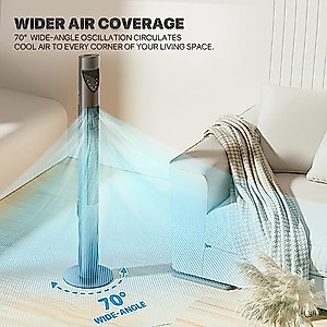 mollie Oscillating Quiet Tower Fan with Remote Control 3 Speeds 12H Timer Portable LED Display 47 Inch Electric Air Circulator Cooling Floor Standing Fan for Home Bedroom Office Living Room Gray