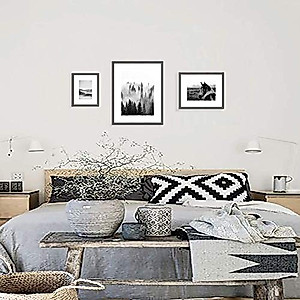 SunFlax Nature View Pictures Prints Framed - Mysterious Foggy Scenery Photography Black and White Wall Art with Wooden Frame for Bathroom, Living Room, Bedroom, Office 3 Panels
