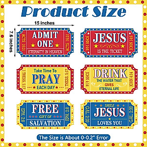 MotiMind 6 Pcs Religious Giant Carnival Ticket Cutouts Halloween Trunk or Treat Decor Carnival Party Decorations Circus Theme VBS Vacation Bible School Supplies Decor