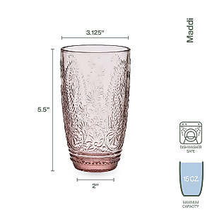 Fitz and Floyd Maddi Highball Tumbler Cups, Set of 4, Blush