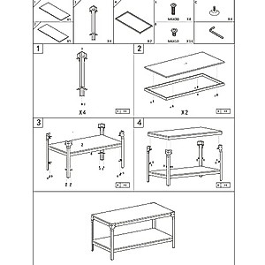 Coral Flower Modern 48 Inch Wood Board Coffee Table for Living Room with Industrial Design Farmhouse Style, Sturdy Metal Frame, and Bottom Storage Shelf，Brown.