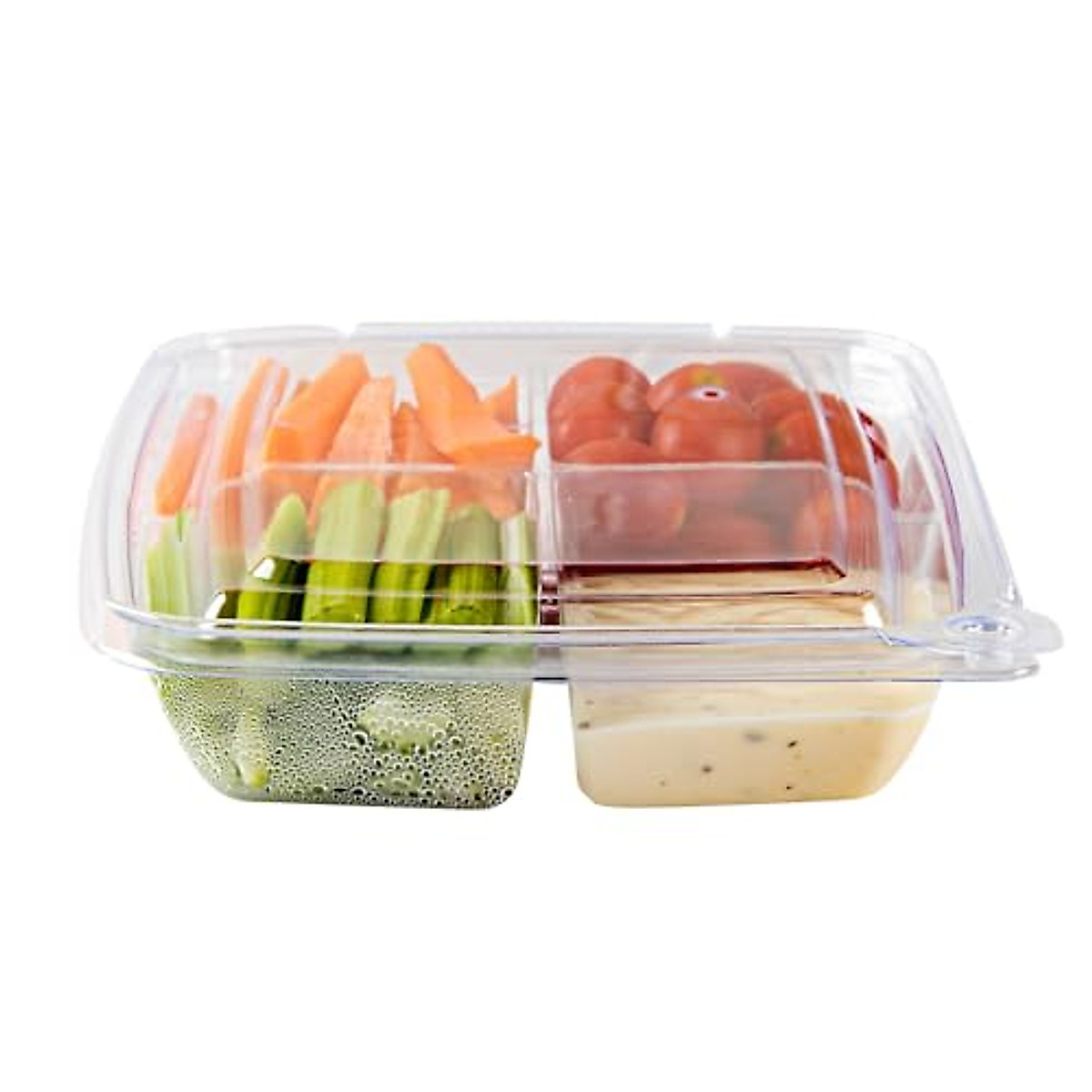 Tamper Tek 13 Ounce Rectangle Take Out Containers, 100 Durable Carryout Containers - Tamper-Evident, Freezable, Clear Plastic To-Go Containers, 4 Compartments, With Hinged Lids - Restaurantware