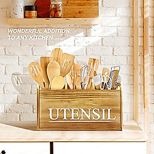 brekle Rustic Kitchen Utensil Holder Larger Wooden Utensil Holder for Kitchen Counter 3 Compartment for Efficient Utensil Organizer and Cooking Tools Storage