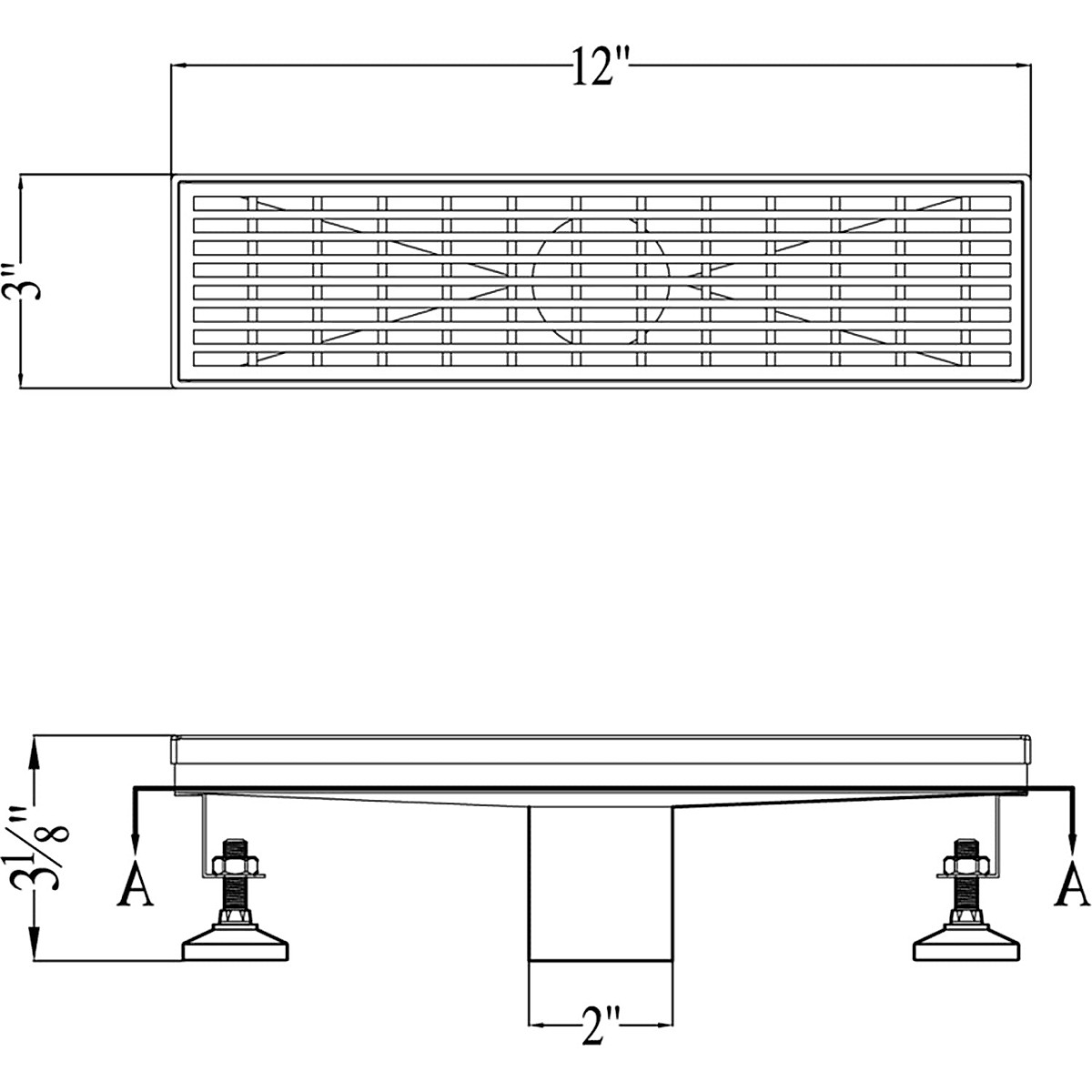 Dawn LWN120304 Wheaton River Series Linear Shower Drain, 12-Inch