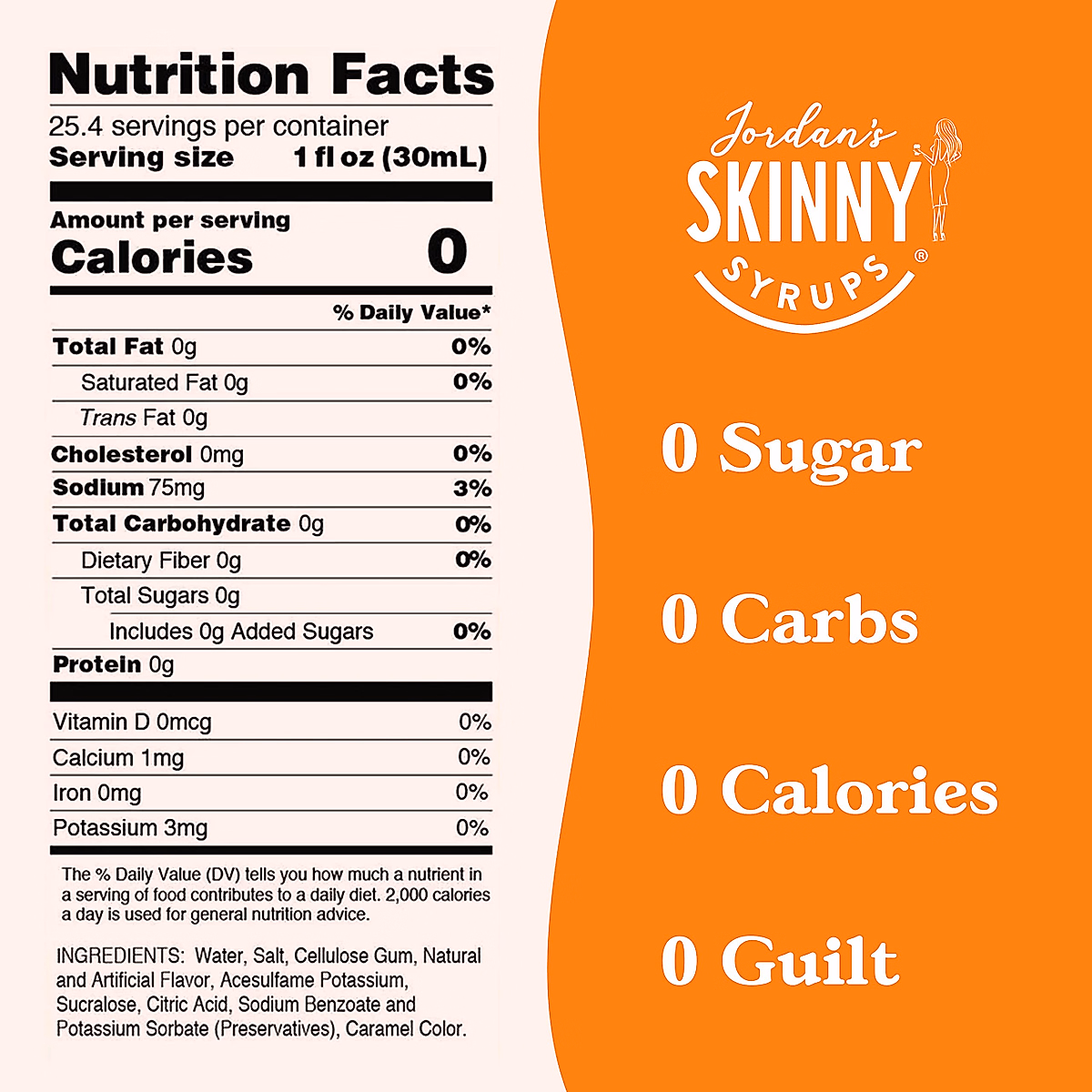 Jordan's Skinny Syrups Sugar Free Coffee Syrup, Caramel Pecan Flavor Drink Mix, Zero Calorie Flavoring for Chai Latte, Protein Shake, Food & More, Gluten Free, Keto Friendly, 25.4 Fl Oz, 2 Pack