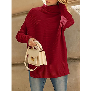 LILLUSORY Women's Christmas Red Turtleneck Oversized Holiday Tunic Fall Winter Sweaters Dress 2024 Batwing Pullover Knit Tops