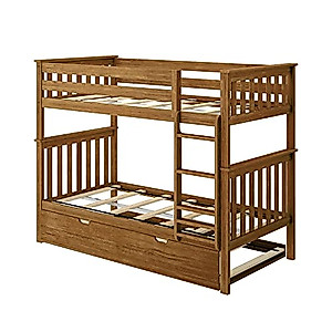 Max & Lily Bunk Bed, Twin-Over-Twin Bed Frame for Kids with Trundle, Pecan