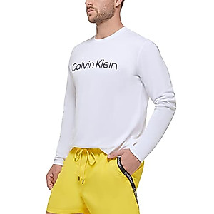 Calvin Klein Men's Standard Light Weight Quick Dry Long Sleeve 40+ UPF Protection, White, Medium