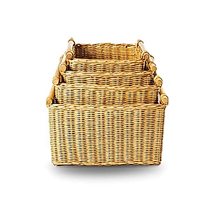 The Basket Lady Deep Pole Handle Wicker Storage Basket, Large, 15 in L x 15.5 in W x 9.5 in H, Sandstone
