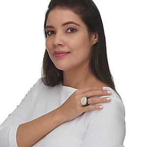 PalmBeach 14K Yellow Gold Oval Shaped Genuine Mother of Pearl and Genuine Charcoal Jade "Greek Key" Ring Sizes 6-10 Size 7