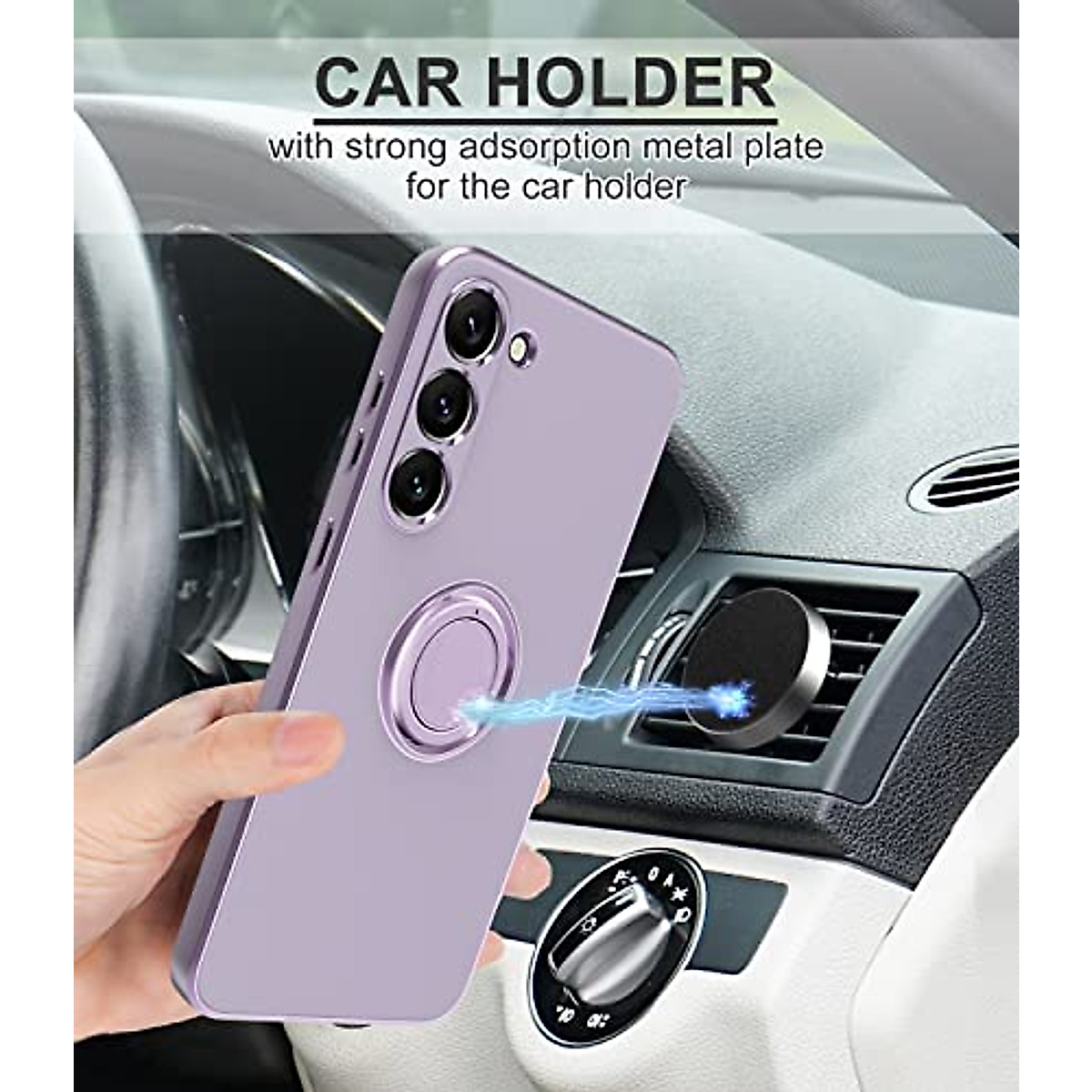 DREOLA Samsung Galaxy S23 Case with Ring Stand [360° Rotatable Ring Holder Magnetic Kickstand] [Soft Microfiber Lining] Slim TPU Shockproof Protective Phone Cases for Samsung Galaxy S23 Purple