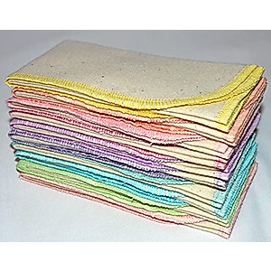 Gina's Soft Cloth Shop 11x12 1 Ply Certified Organic Cotton Flannel Set of 10 Paperless Towels Pastel Edges