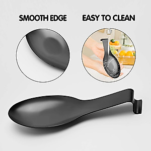 Pretty Jolly Stainless Steel Black Spoon Rest for Kitchen Counter Cooking Utensil Rest Spoon Ladle Holder for Stove Top Rust Resistant Large Size Spatula Rests Dishwasher Safe 9.61 x 3.74 Inch(2PCS)