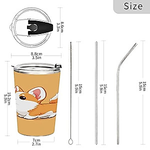 Wassud Cute Cartoon Dog 12 oz Tumbler with Lid and Straw Stainless Steel Double Wall Vacuum Tumblers Insulated Travel Coffee Mug for Cold and Hot Drinks
