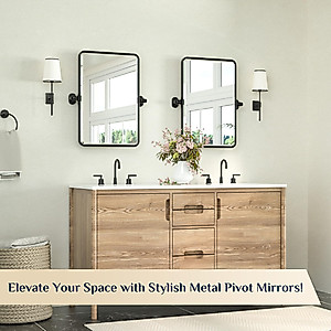 Keonjinn 16 x 24 In Small Pivot Mirror, Black Beveled Tilt Mirror Bathroom Rectangle, Adjustable Tilting Bathroom Mirror for Over Sink, Modern Fixed Bracket Framed Vanity Mirrors (Horizontal/Vertical)