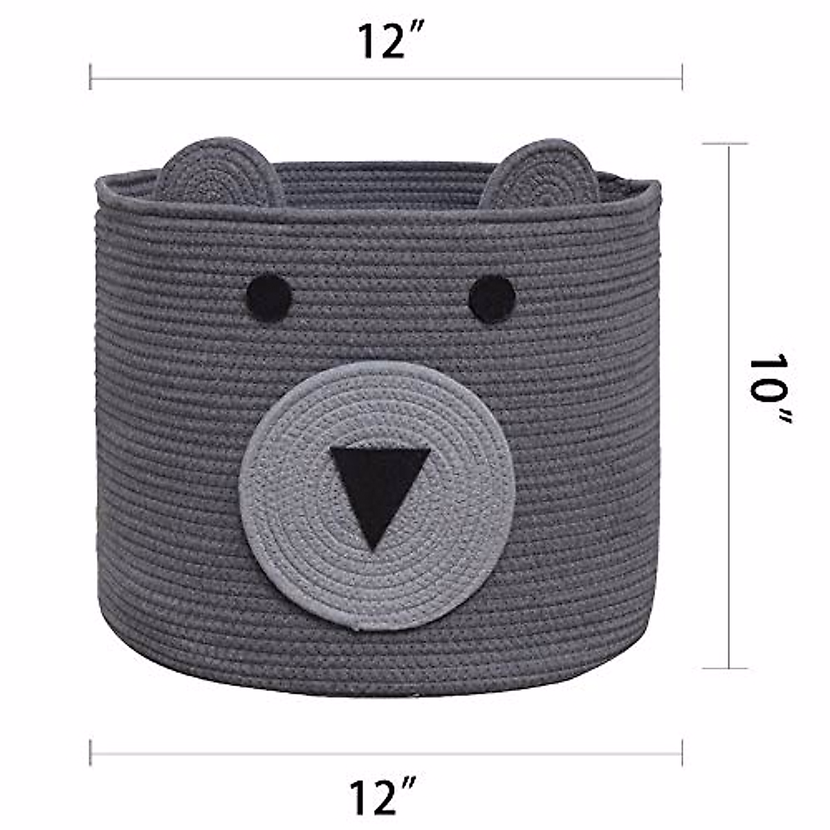 COMEMORY Cotton Rope Storage Basket with Cute Bear Design, Foldable Rope Bin Basket, Decorative Animal Basket for Toys, Blanket, Towels, Clothes, 12"(D) x 10"(H)