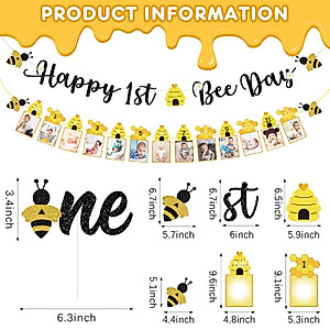 3 Pcs Happy 1st Bee Day Party Decorations, Bumble Honey Bee 1st Birthday Baby Photo Banner and Cake Topper, Bee Decorations Bee Birthday Party Decorations Bee Cake Decorations for Boys Girls Newborn