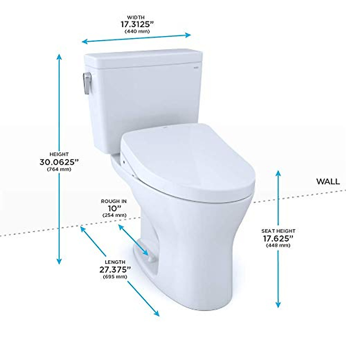 TOTO MW7463056CEMFGA.10#01 Drake WASHLET Two-Piece Dual Universal Height with 10 Inch Rough-in DYNAMAX Tornado Toilet with Auto Flush S550e Bidet Seat, 1.28 and 0.8 GPF, Cotton White