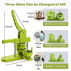 Button Badge Pin Maker Machine Multiple Sizes 1+1.25+2.25 inch DIY with 300pcs Button Parts&Circle Cutter&Magic Book