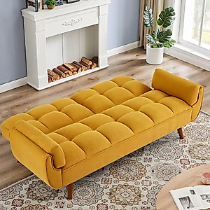 XGWIHLO Convertible Sofa Bed Folding Loveseat Couch, Modern Futon Recliner Sleeper with Adjustable Backrest, Yellow