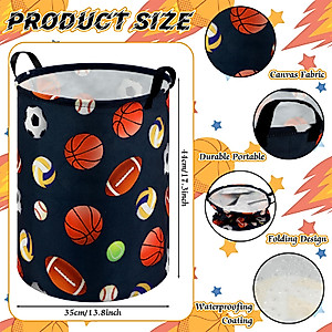 Yoande 2 Pack Sports Basketball Laundry Hamper Waterproof Kids Laundry Basket Boy Toy Storage Dirty Clothes Organizer Round Nursery Boy Laundry Basket for Bathroom Bedroom Dorm, 17.3 x 13.8 in