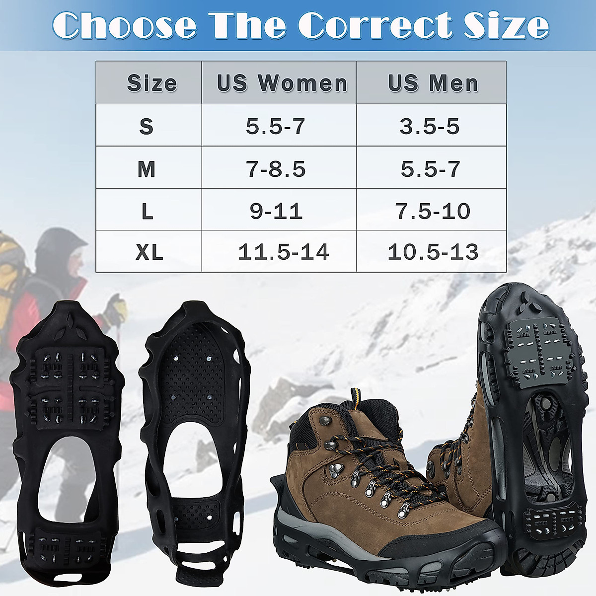 Ice Snow Traction Cleats Crampons Anti-Slip Snow Shoes Cleats Walking on Snow and Ice Winter Walking Boots Cleats for Men Women Hiking, Jogging (24 Steel Crampons,Szie XL)