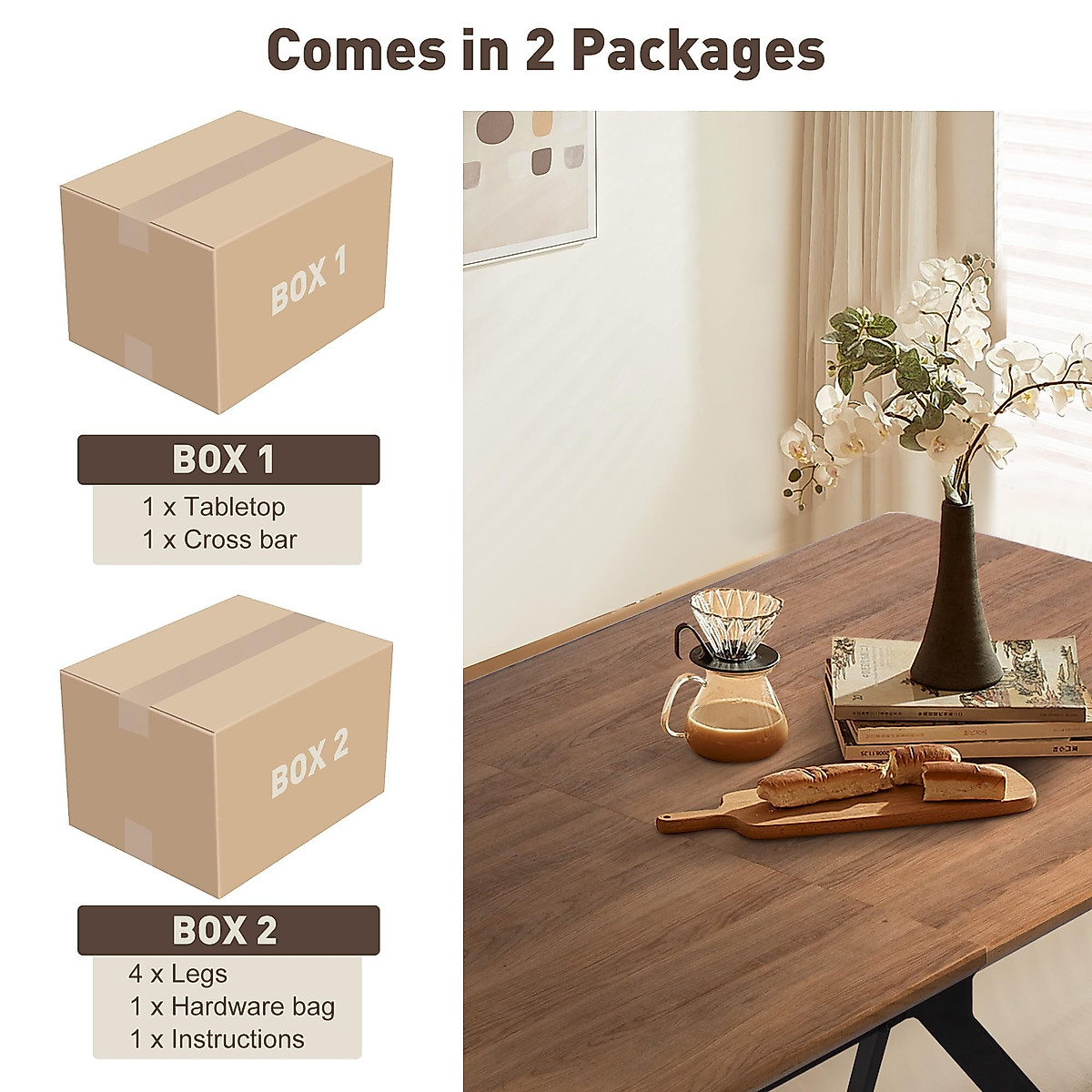 Fadidio 71" Rectangle Dining Table for 6 8, Mid-Century Modern Wood Kitchen Table w/Cross Metal Leg, Large Rustic Industrial Dining Table for Dining Room, Restaurant, Office, Conference, Walnut