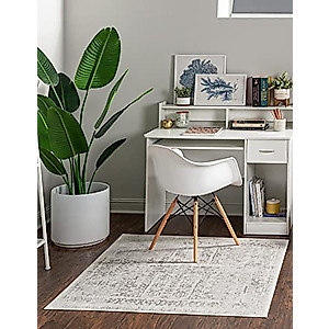 Unique Loom Oxford Collection Area Rug - Magdelan (7' 10" Square, Cream/Ivory)