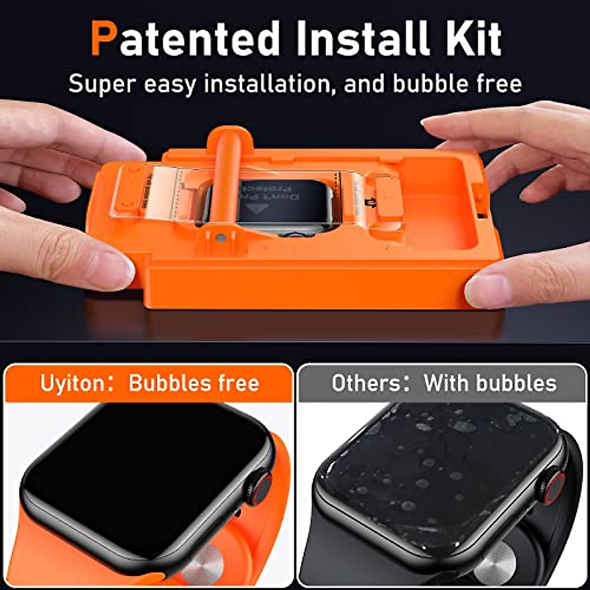 Uyiton Compatible with Apple Watch Series 8/7 45mm Screen Protector [Full Coverage][Auto-Alignment Installation Kit] HD Clear Bubble-Free Hard Coated Flexible PET Film for iWatch Cover 45mm, 2 Pack