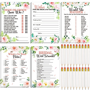 220 Pcs Floral Bridal Shower Game Set for 40 Guests Wedding Games Cards and Pencils Floral Bridal Game Supplies 5 Activity Accessories Gifts for Bride Groom Bachelorette Party Wedding Party Favors