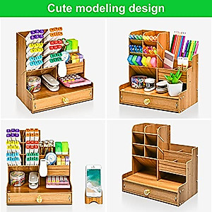 Marbrasse Upgraded Wooden Pencil Holder, Pen Organizer for Desk , Easy Assembly, Art Supply Organizer, Desktop Stationary Organizer Caddy (B17-Cherry)