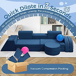 Fivetry 12PCS Modular Kids Play Couch, Child Sectional Sofa, Kids Floor Sofa for Playroom Fort Building, Convertible Foam and Floor Cushion for Boys and Girls