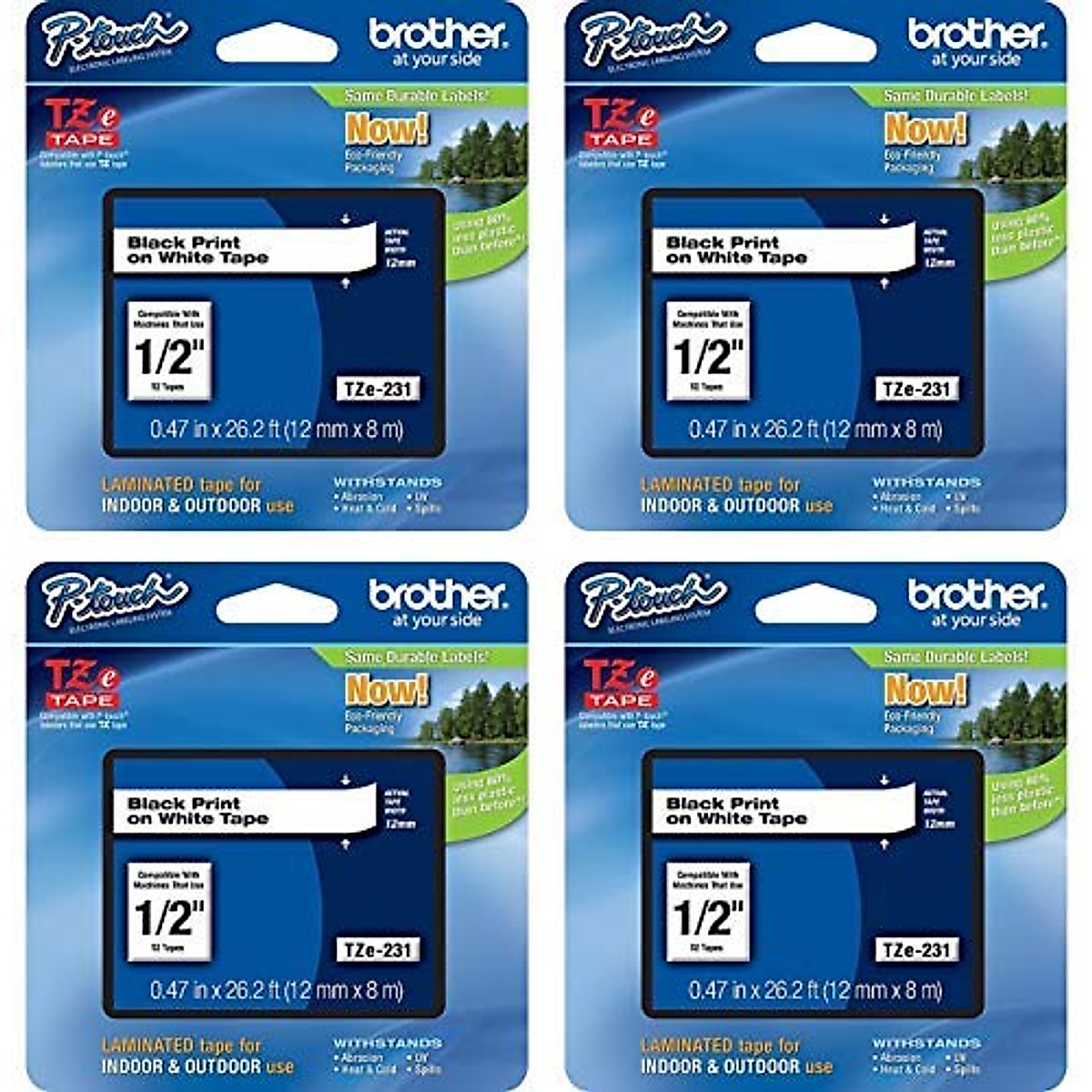 Brother Tze-231 Labelling Tape Black on White - 4 Packing Retail Packing